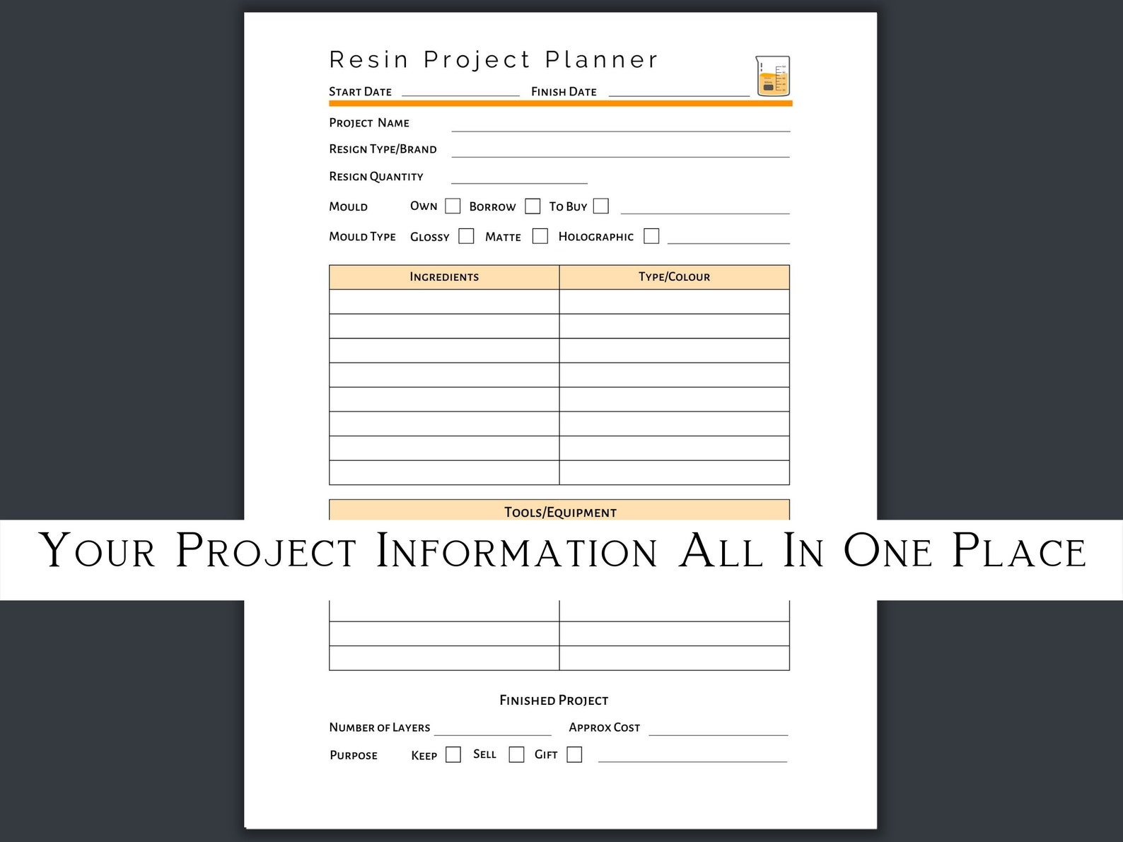 Resin Project Printable, Resin Planner PDF, Resin Printable, Craft ...