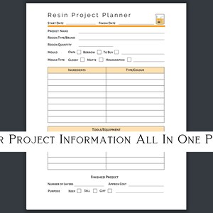 Resin Project Printable, Resin Planner PDF, Resin Printable, Craft ...