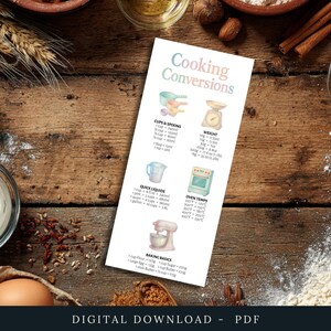 Kitchen Conversion Bookmarks, Printable Cooking Reference, Baking ...