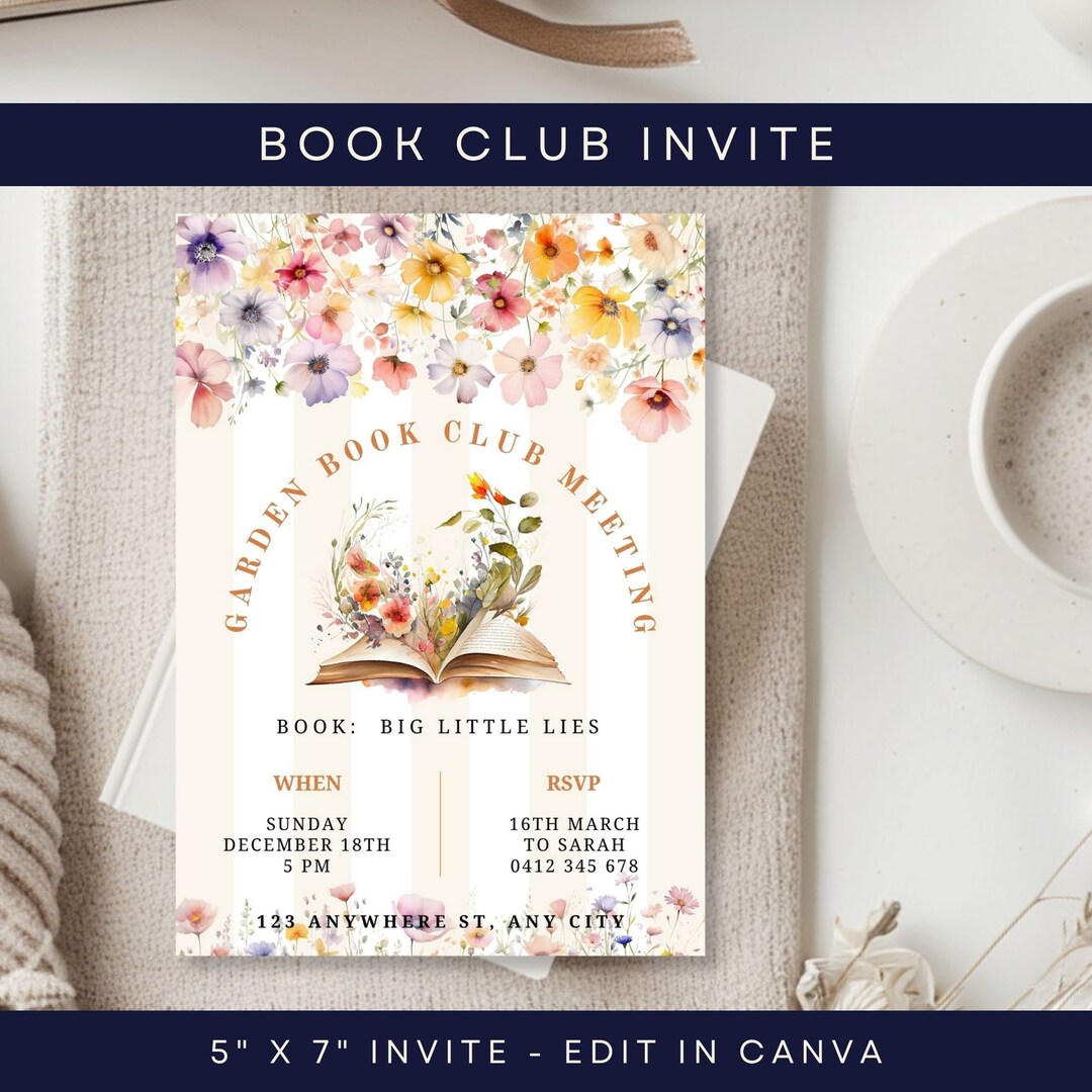 Garden Book Club Invitation Template, CANVA, Editable Invite, Meeting ...