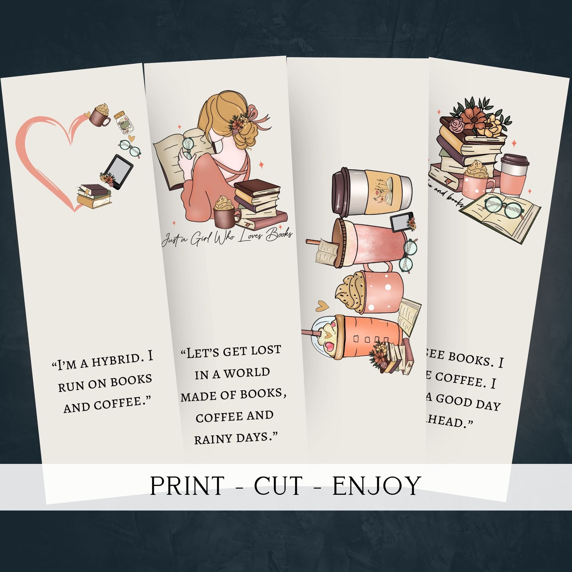 Coffee & Books Bookmarks, INSTANT DOWNLOAD, Printable Bookmarks, Book ...