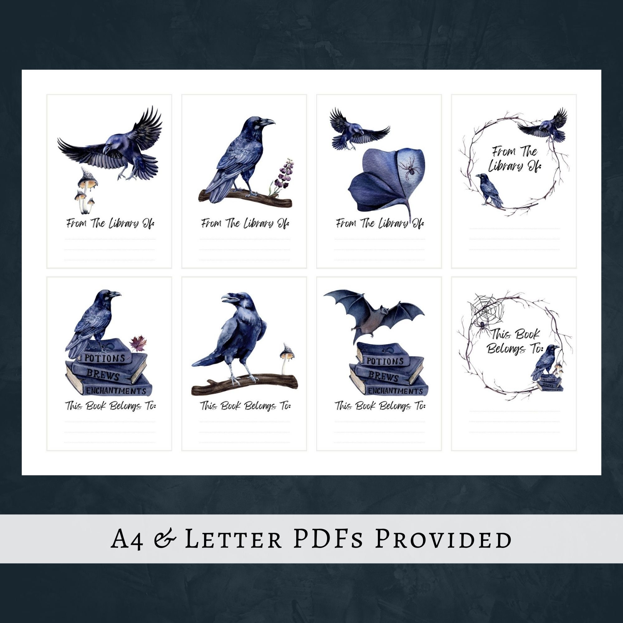 Raven Bookplates, INSTANT DOWNLOAD, Printable Bookplates, Bookplate ...