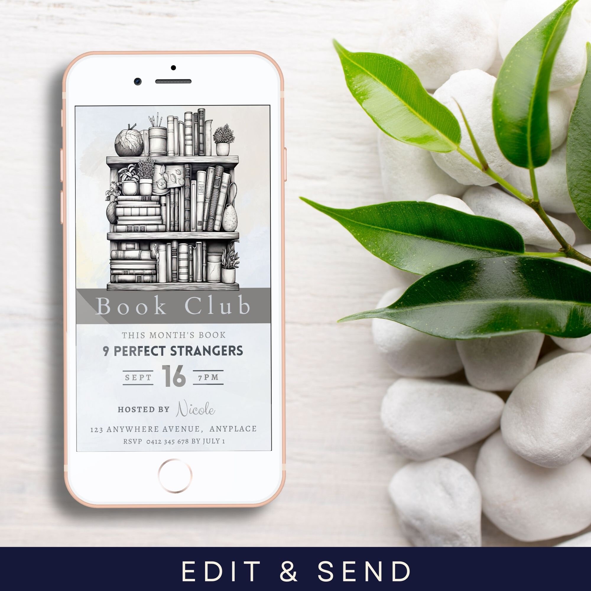 Book Club Digital Invitation Template, CANVA, Editable Invite for Text ...