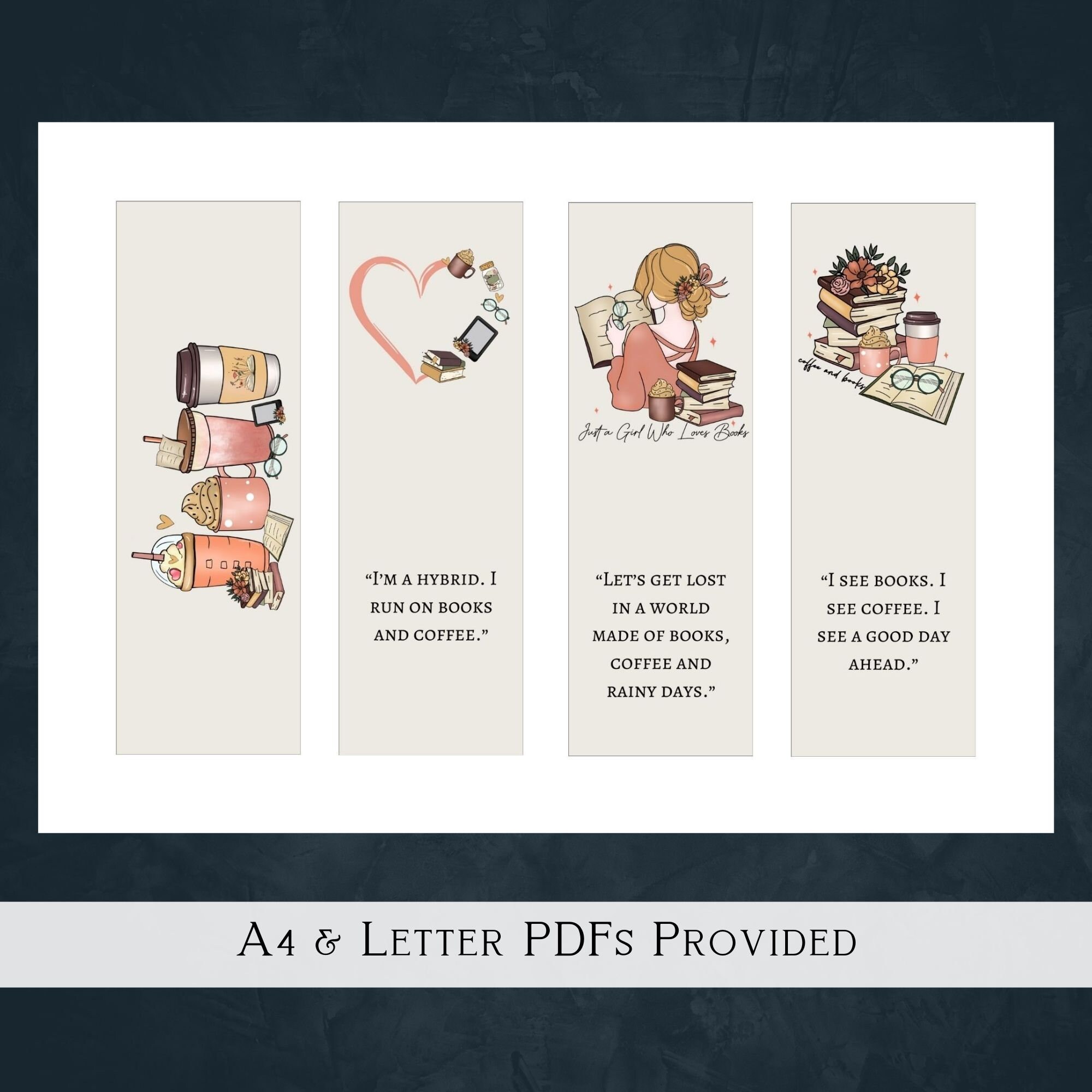 Coffee & Books Bookmarks, INSTANT DOWNLOAD, Printable Bookmarks, Book ...
