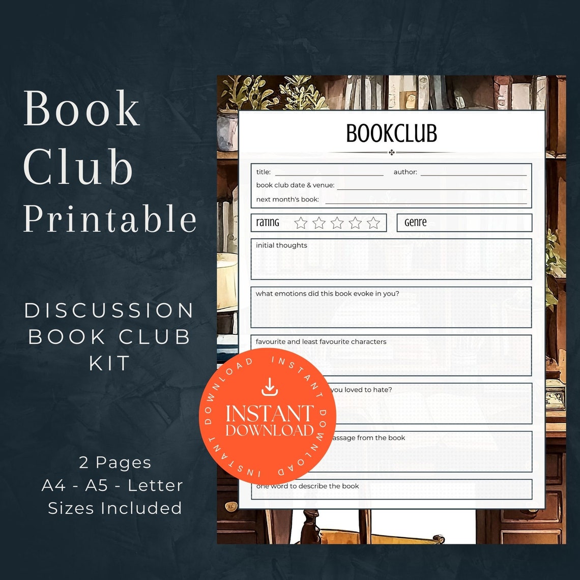Book Club Printable, Book Club Discussions, DOWNLOAD, Questions for ...