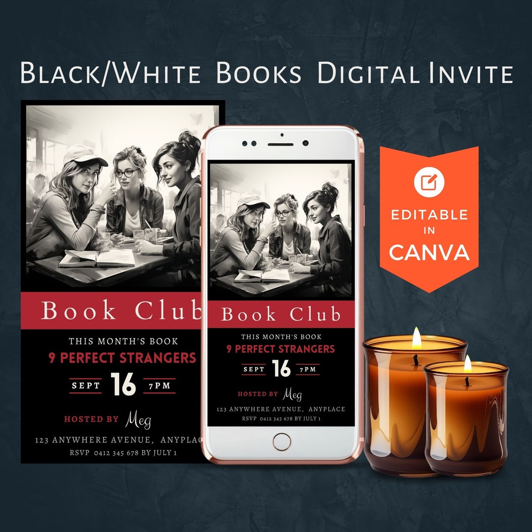 Book Club Digital Invitation Template CANVA Editable Invite - Etsy España