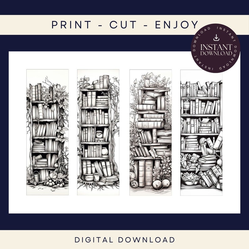 Colour in Bookshelf Bookmarks, INSTANT DOWNLOAD, Coloring in Bookmarks ...
