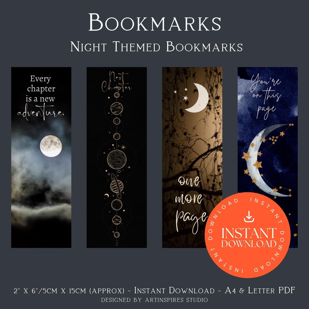 Night Bookmarks, Moon and Stars, INSTANT DOWNLOAD, Book Gift ...