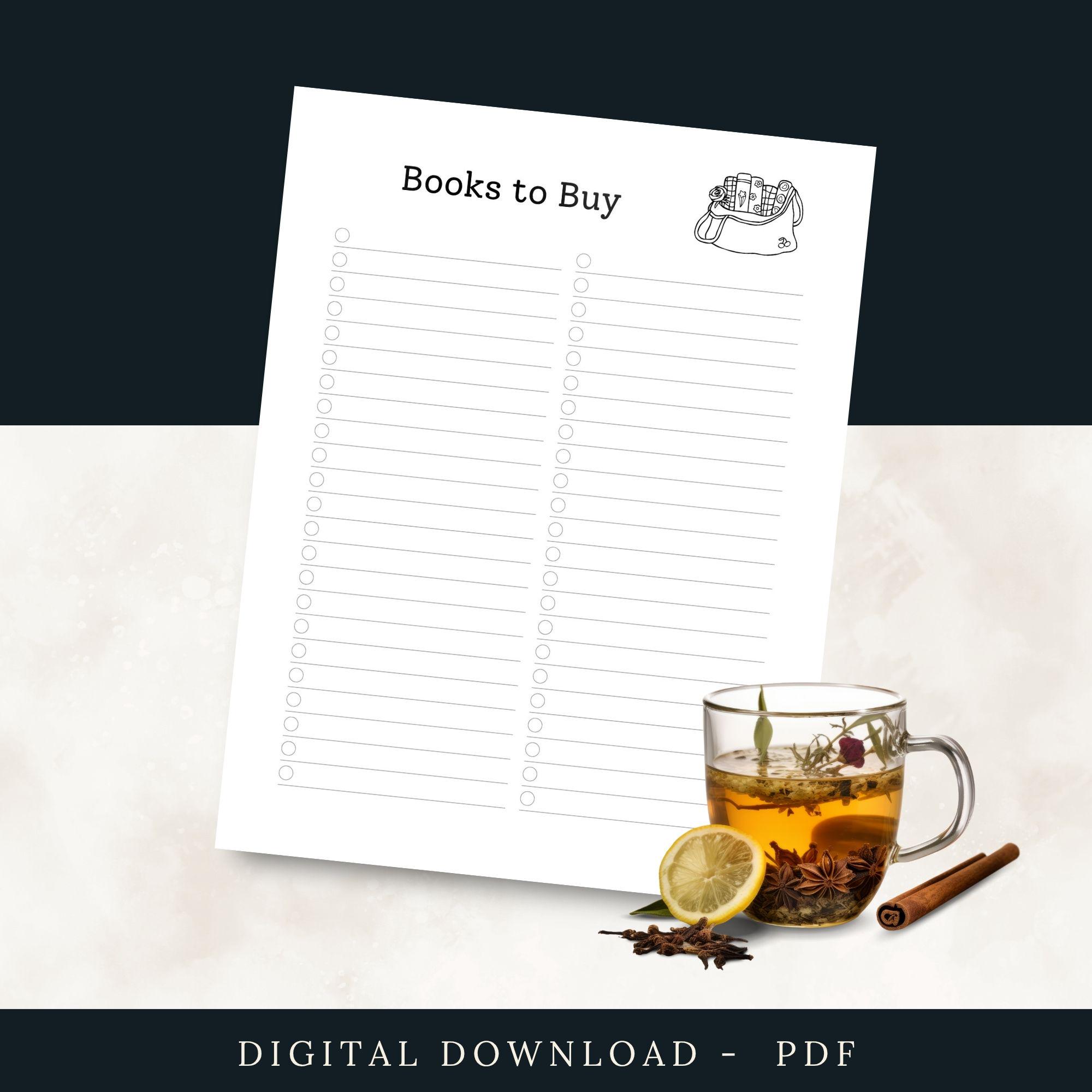 Book Shopping List Printable, INSTANT DOWNLOAD, Book Club Kit Journal ...