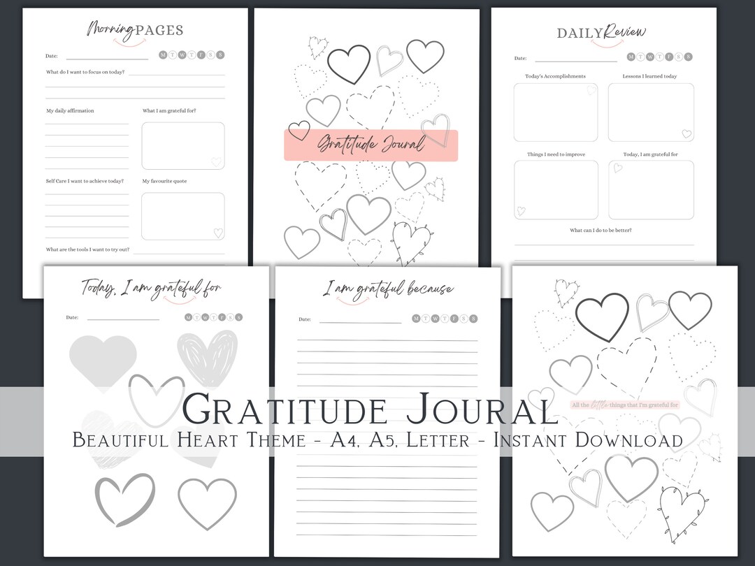 Heart Gratitude Journal Printable, Gratitude Daily Journal, Printable ...