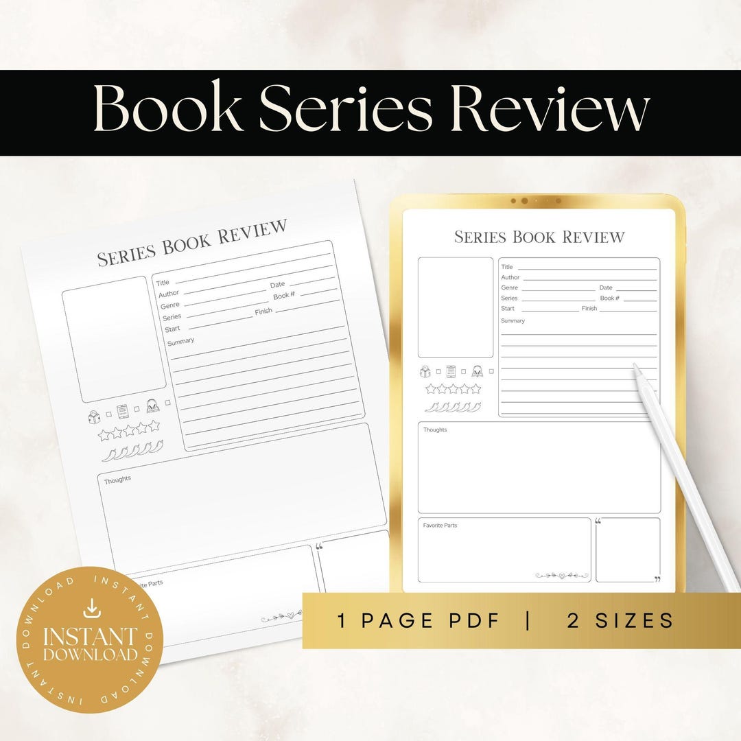 Series Book Review Printable Template, Reading Journal PDF, Book Tracker Planner, Digital ...