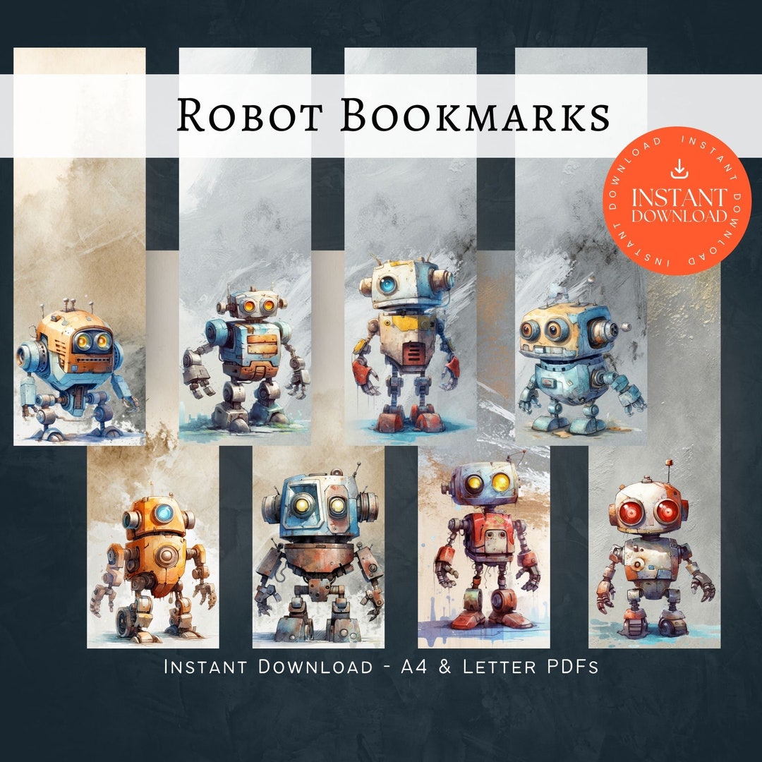 Robot Book Bookmarks, INSTANT DOWNLOAD, Childrens Bookmarks, Book ...