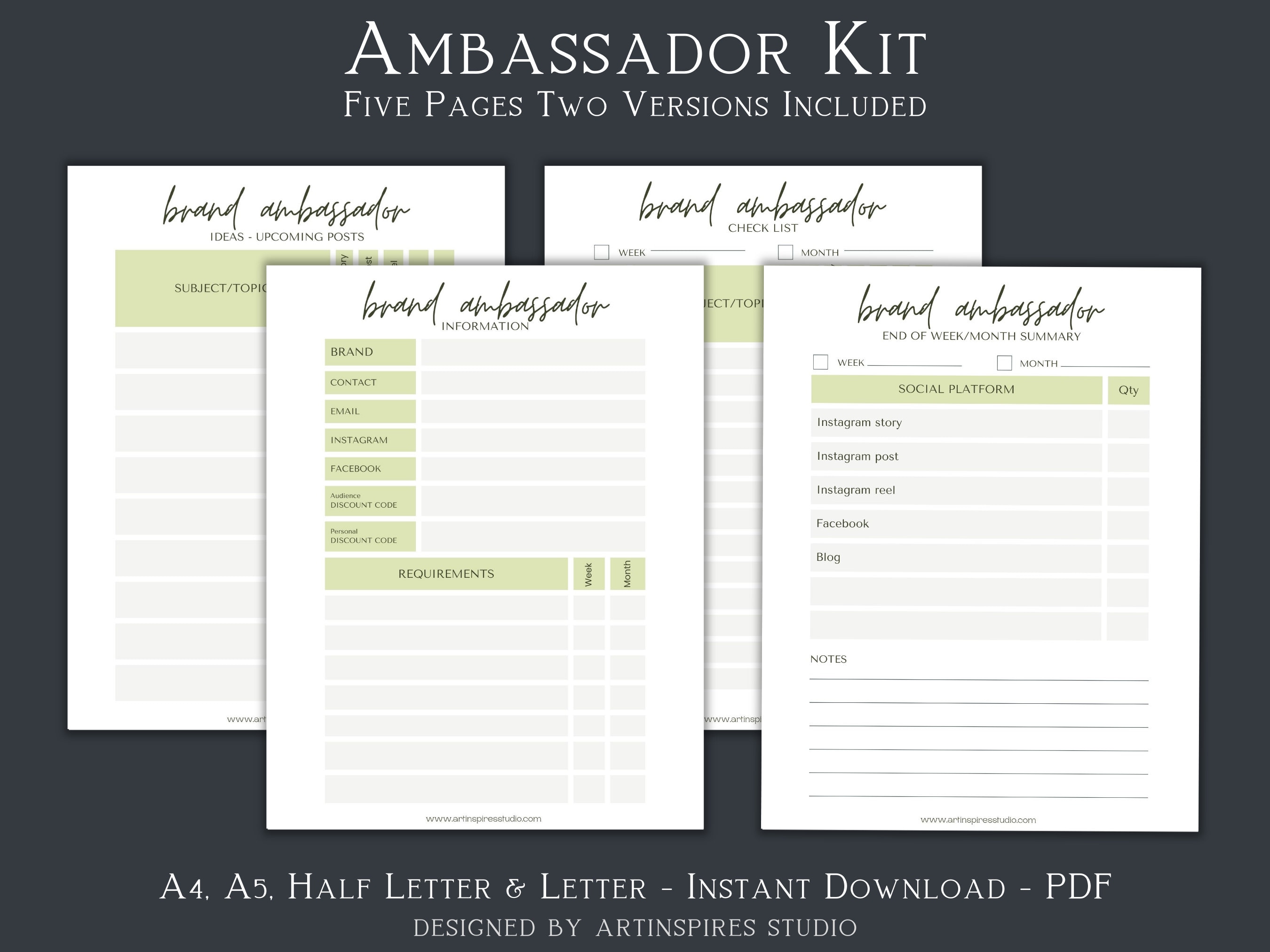 Brand Ambassador Kit, Brand Ambassador Planner, Brand Planner, Brank ...
