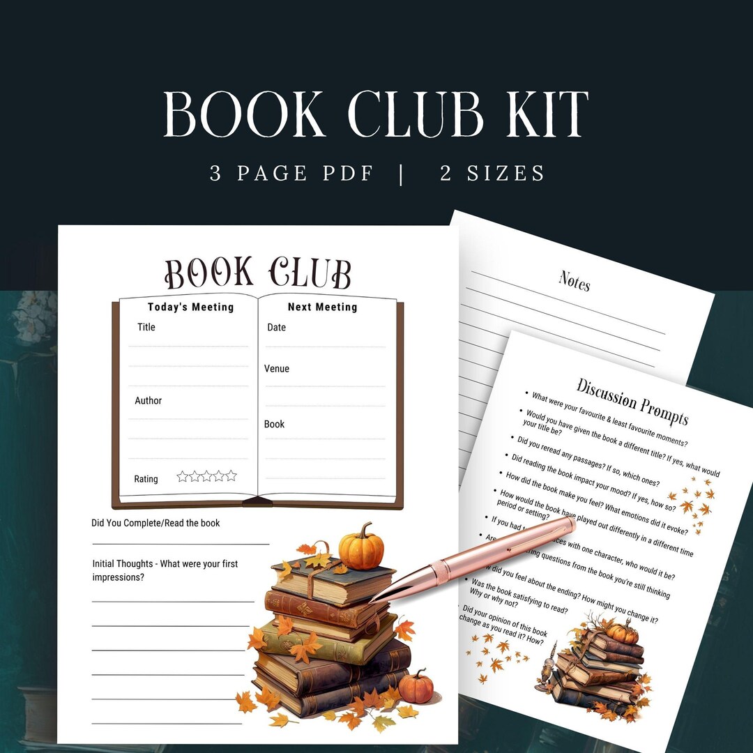 Fall Book Club Kit, INSTANT DOWNLOAD, Autumn Reading Group, Printable ...