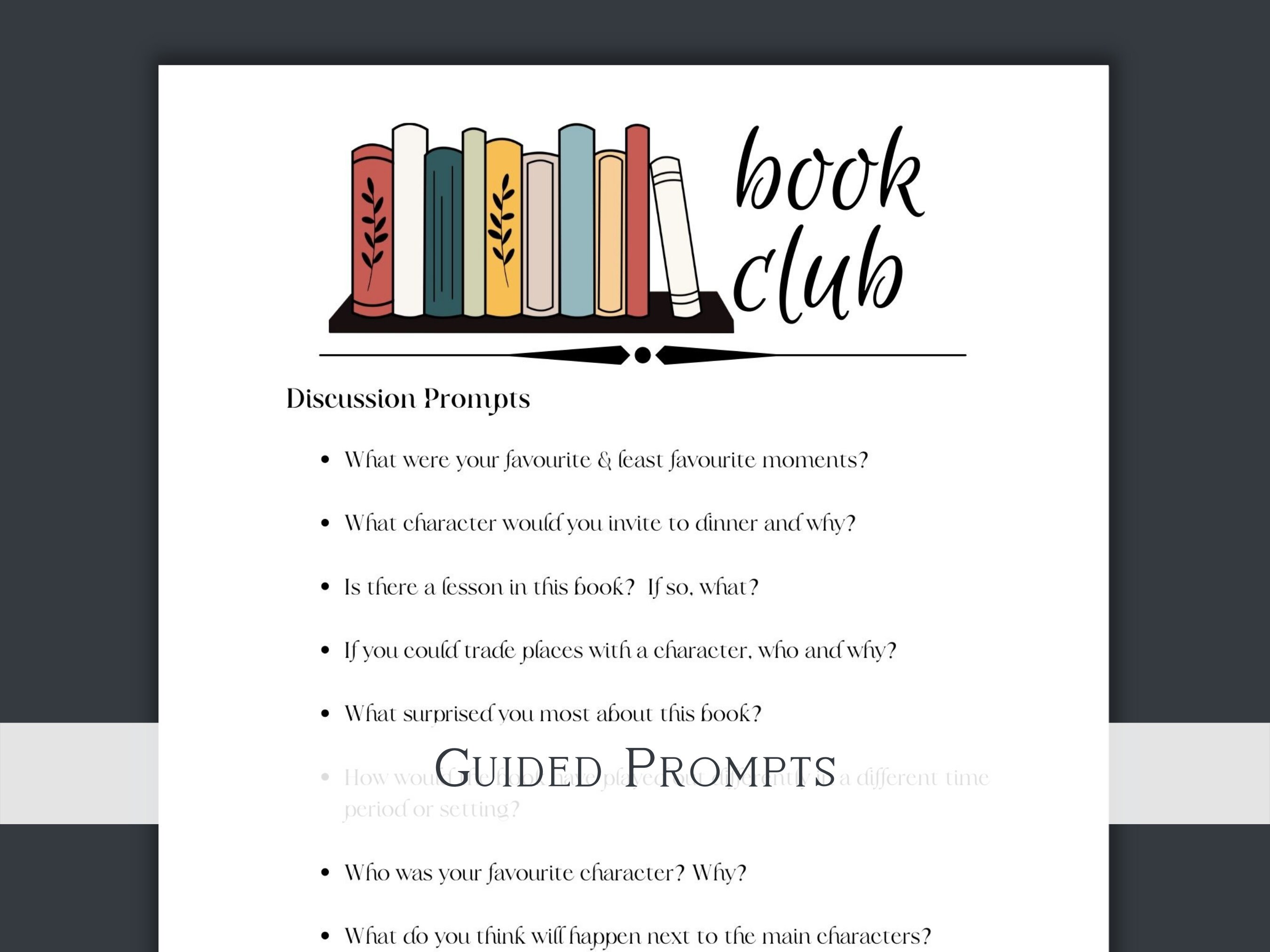 Book Club Planner Book Club Discussion Bundle Reading - Etsy