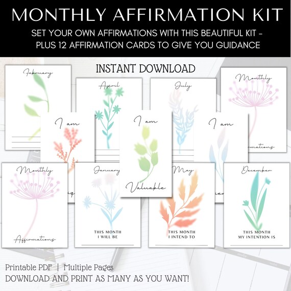Monthly Affirmations Affirmation Cards Printable - Etsy