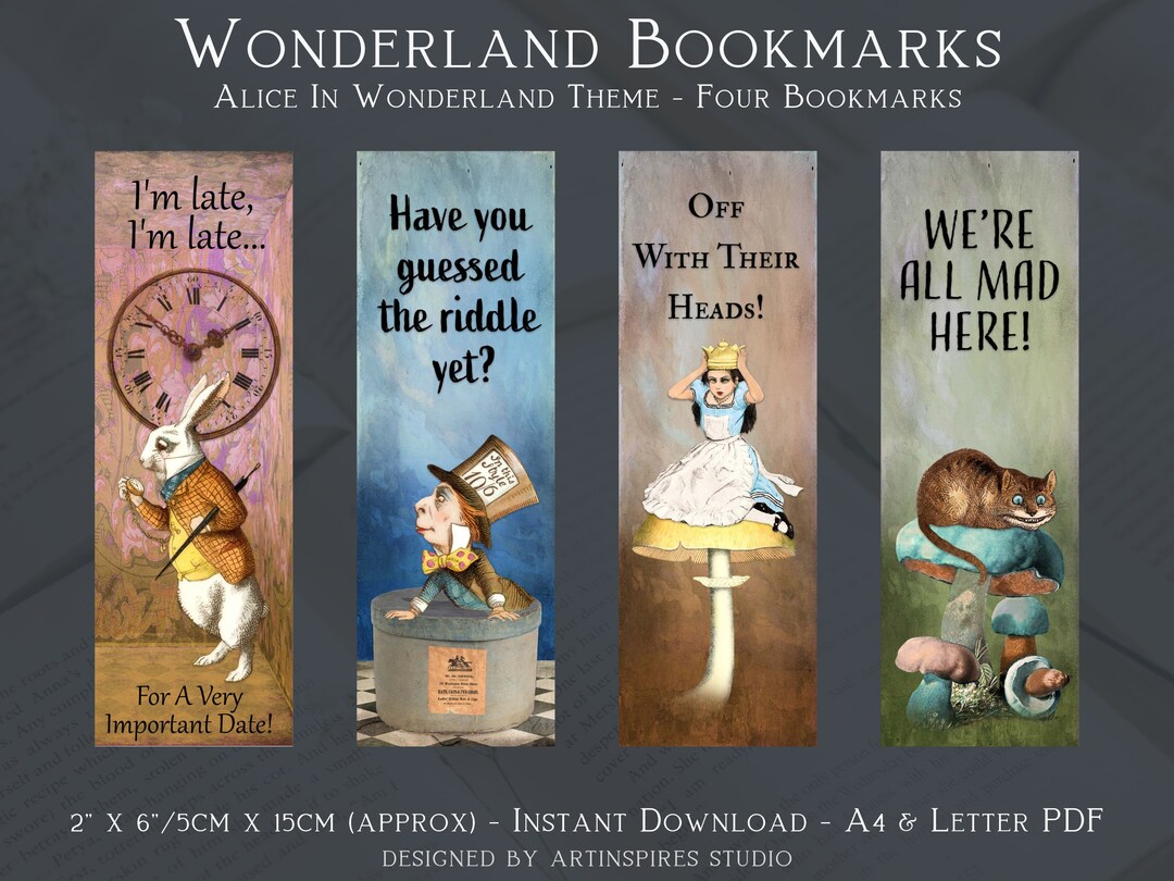 Wonderland Printable Bookmarks, Book Gift, Alice in Wonderland ...
