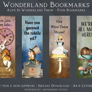 Wonderland Printable Bookmarks, Book Gift, Alice in Wonderland ...