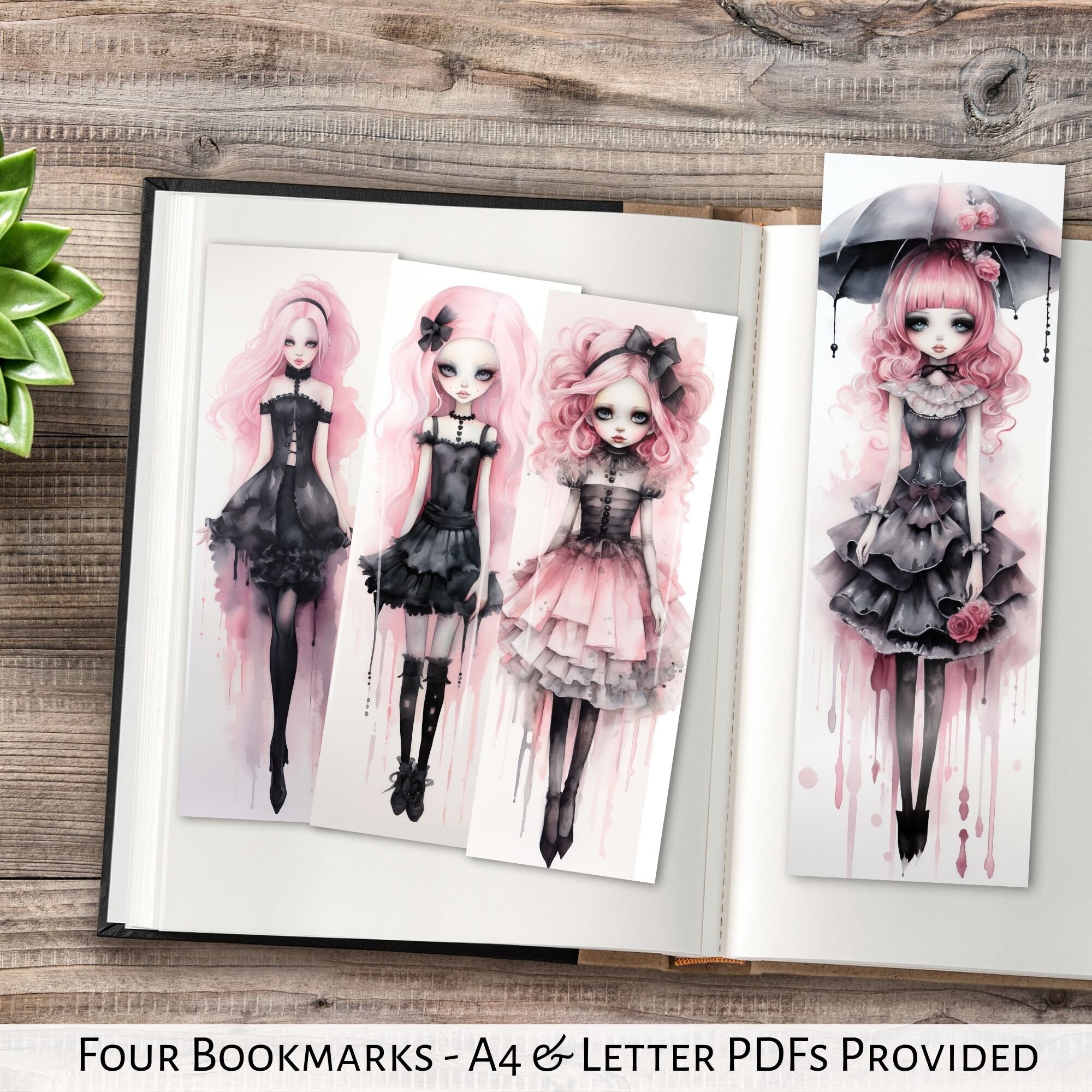 Hot Pink Gothic Girls Bookmark INSTANT DOWNLOAD Halloween - Etsy