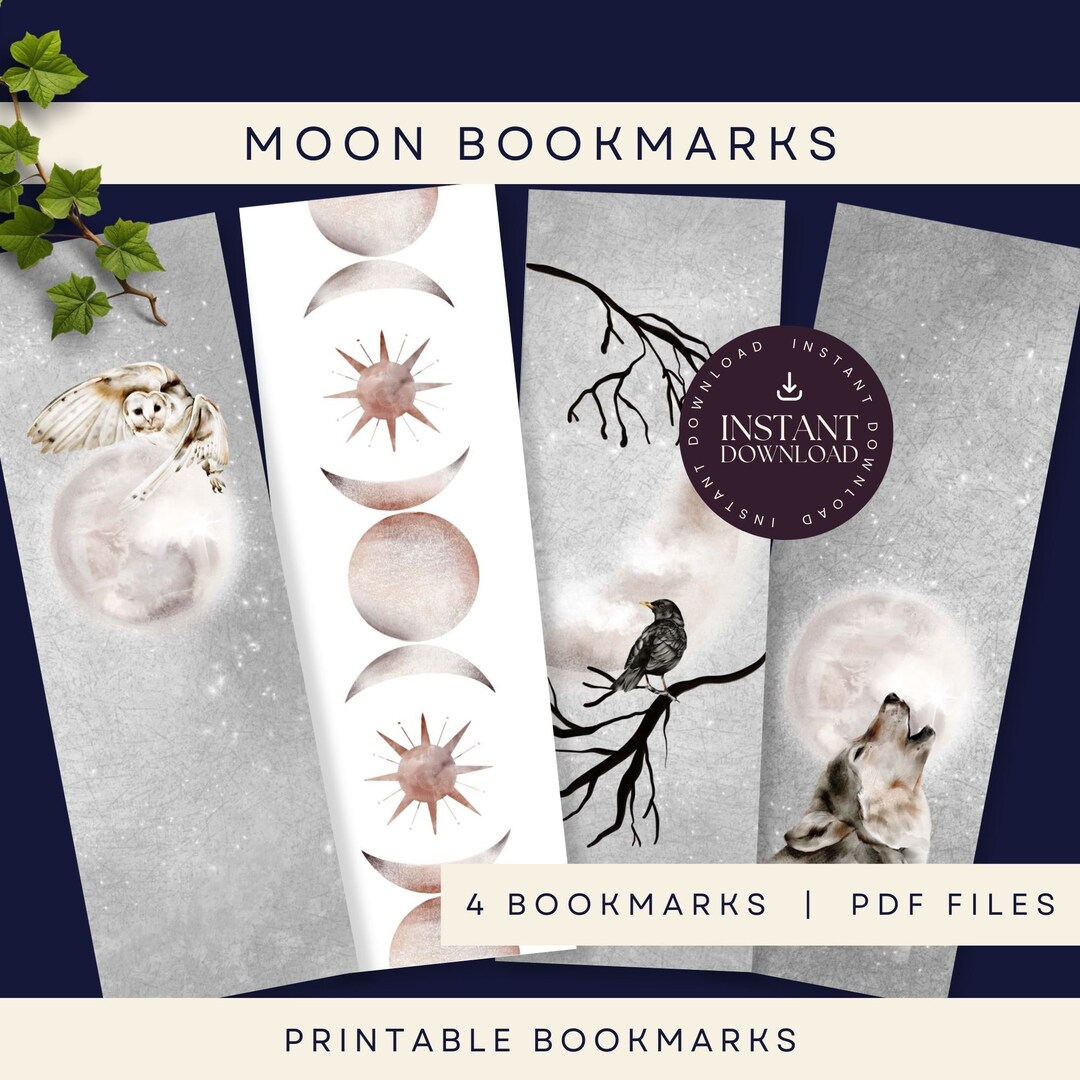 Buy Moon Printable Bookmarks, Full Moon Book Gift, Lunar Bookmarks ...