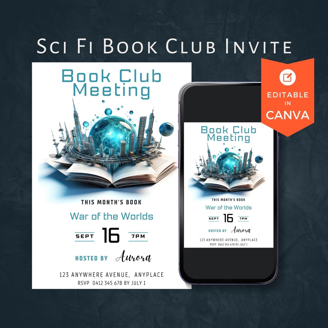 Sci Fi Book Club Invitation, CANVA TEMPLATE, Book Club Printable ...