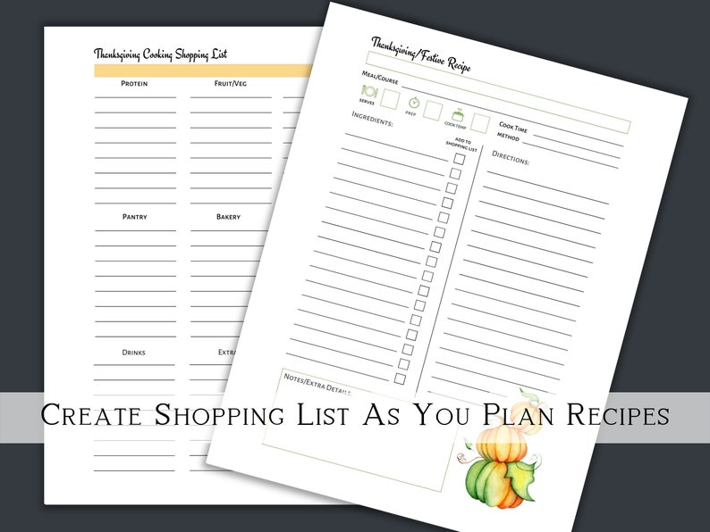 Thanksgiving Printable Recipe Kit, Thanksgiving Food Planner, Holiday ...