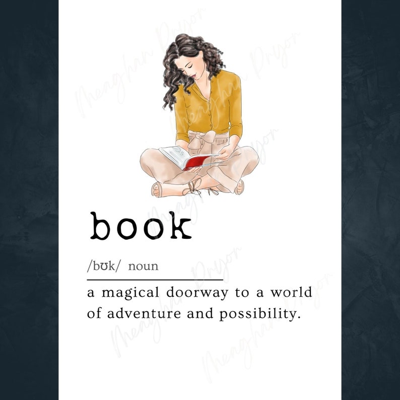 Book Definition Print, Library Poster Printable, Book Club Art, Book ...