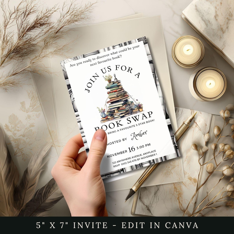Book Swap Invitation, CANVA TEMPLATE, Book Club Themed Meeting ...