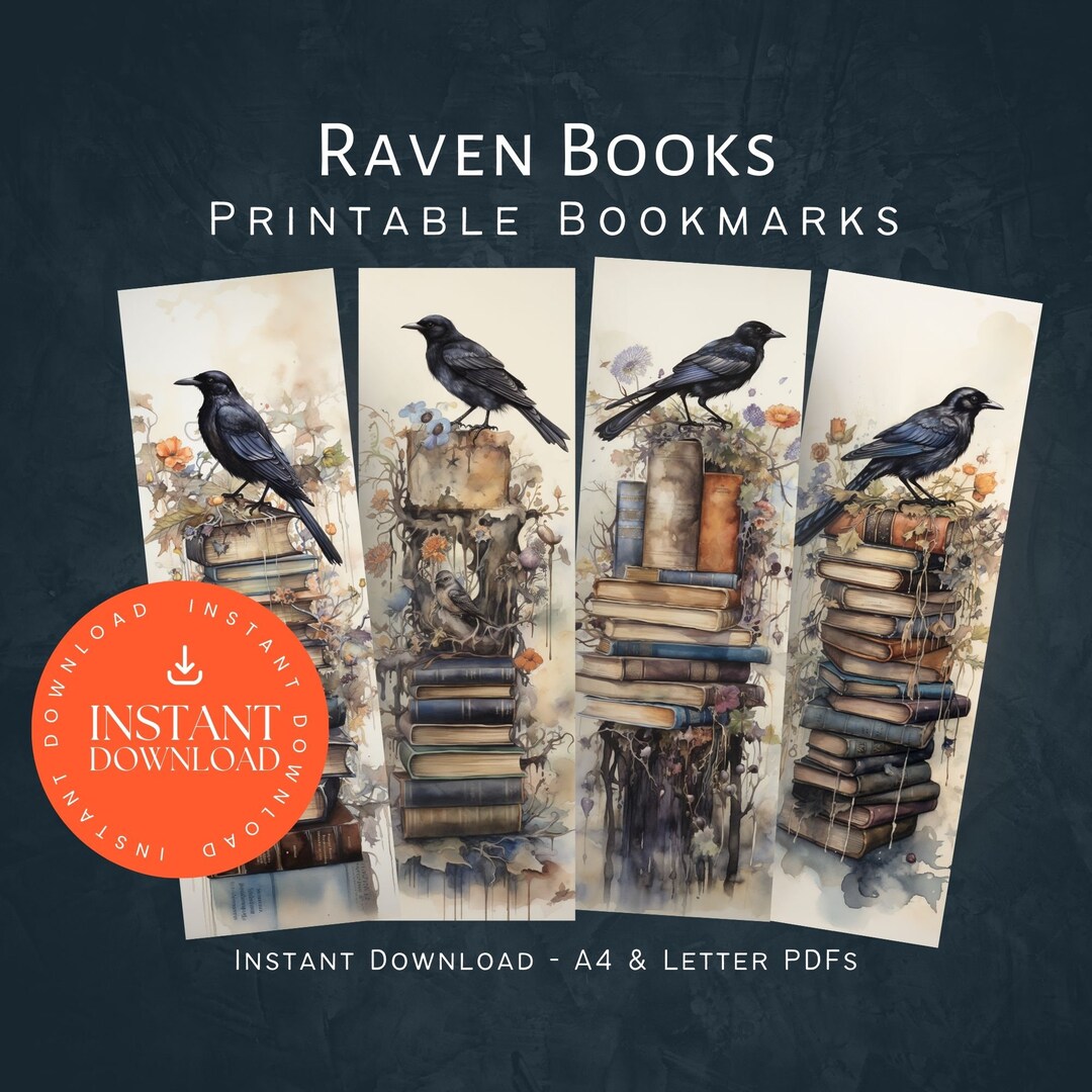 Raven Book Pile Bookmarks INSTANT DOWNLOAD Book Lovers Gift - Etsy