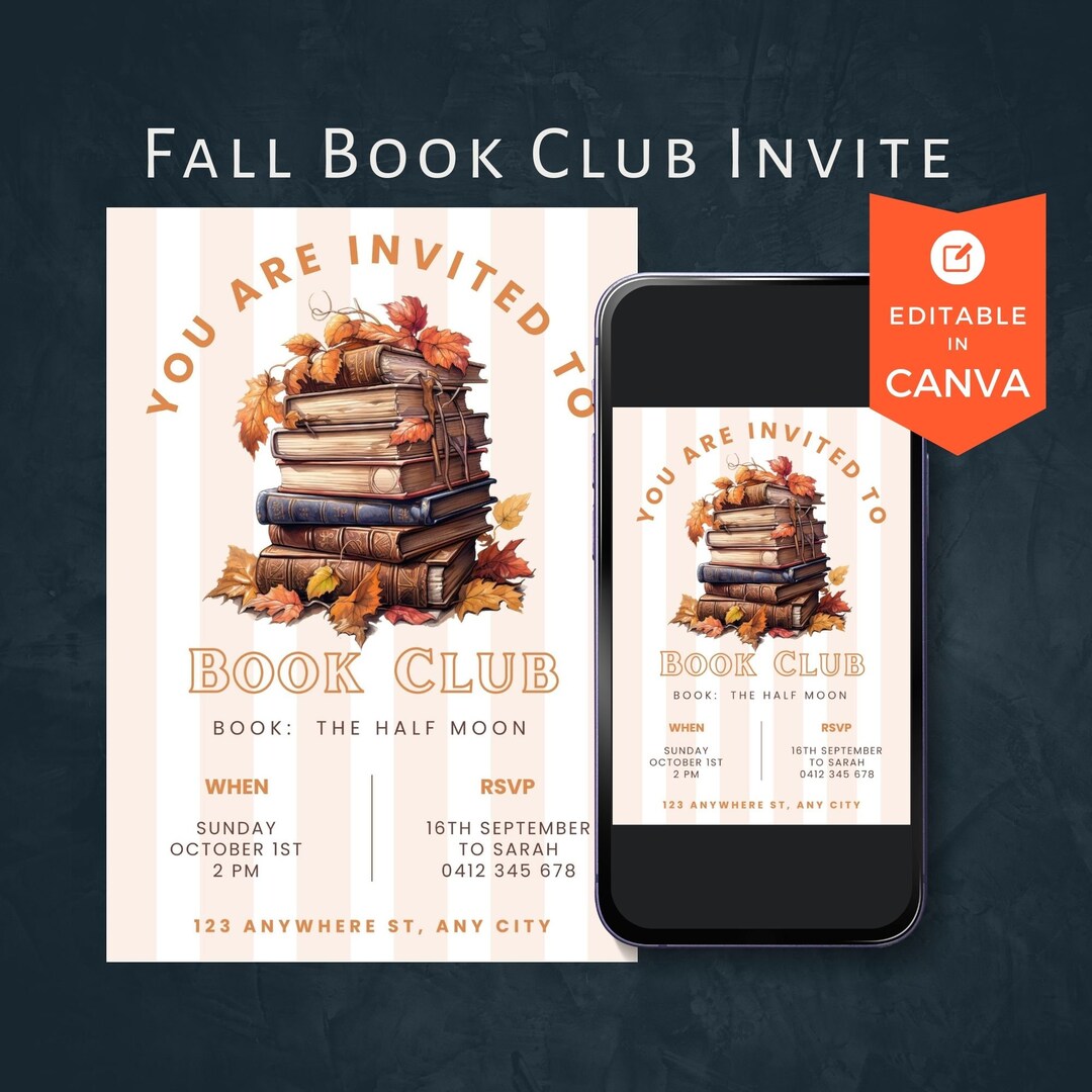 Autumn Book Club Invitation CANVA TEMPLATE Fall Reading - Etsy