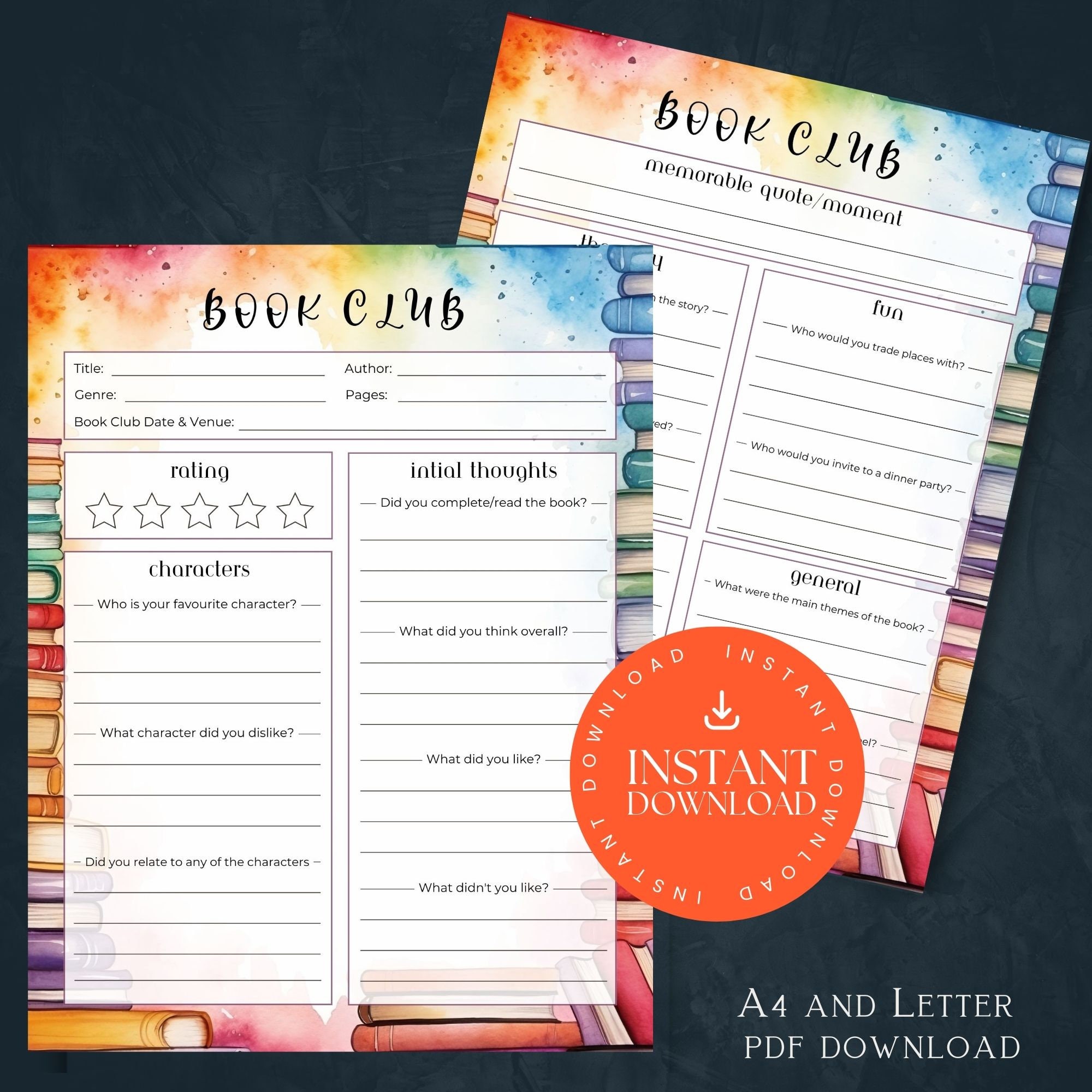 Bright Book Club Printable Book Club Discussions DOWNLOAD - Etsy