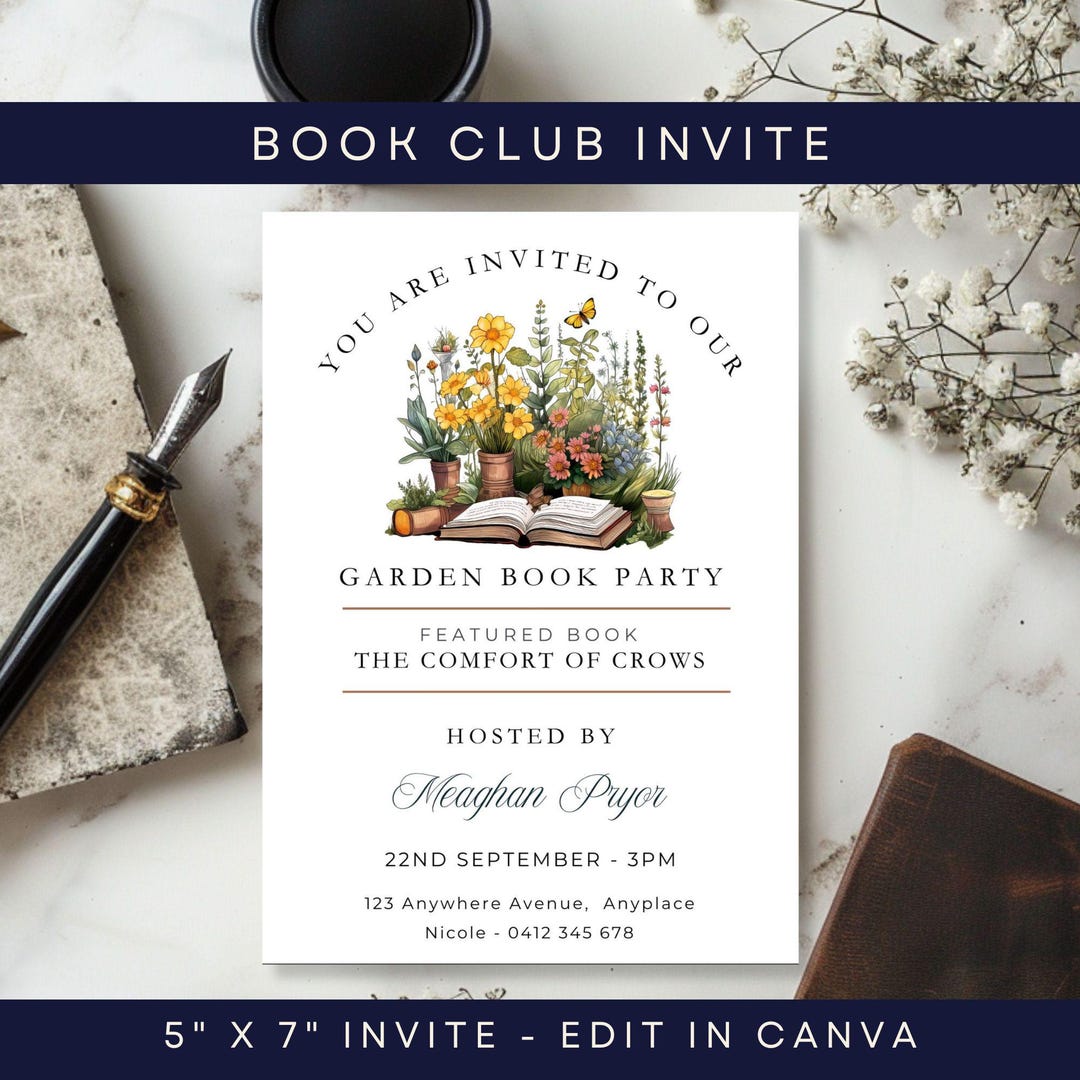 Book Club Invite Template, Garden Open Book Party Digital Invite ...