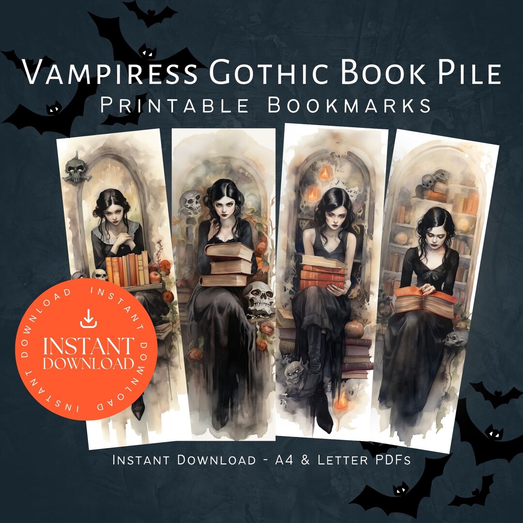 Gothic Book Pile Bookmarks INSTANT DOWNLOAD, Book Lovers Gift ...