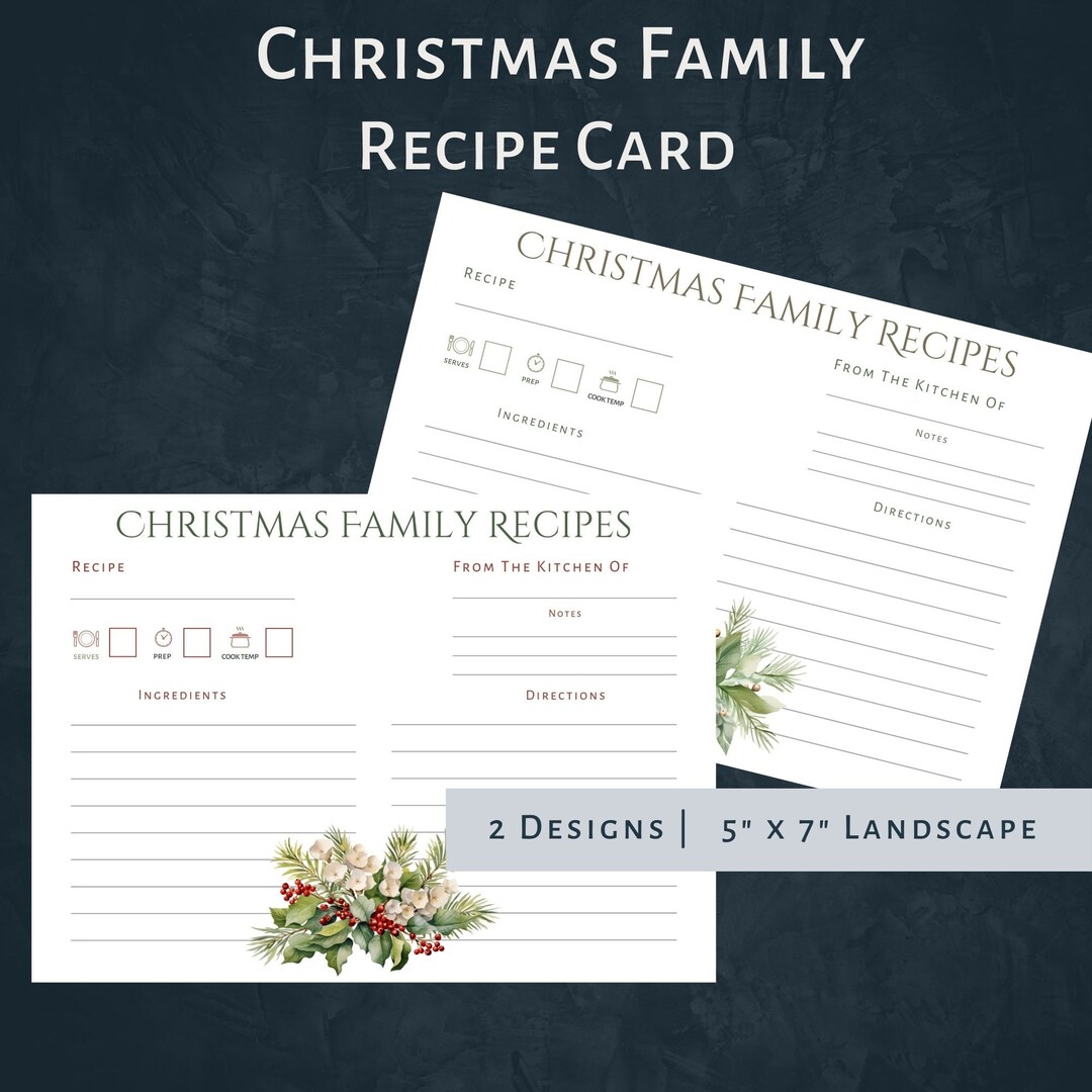 Christmas Recipe Card Printable, INSTANT DOWNLOAD, Family Holiday ...