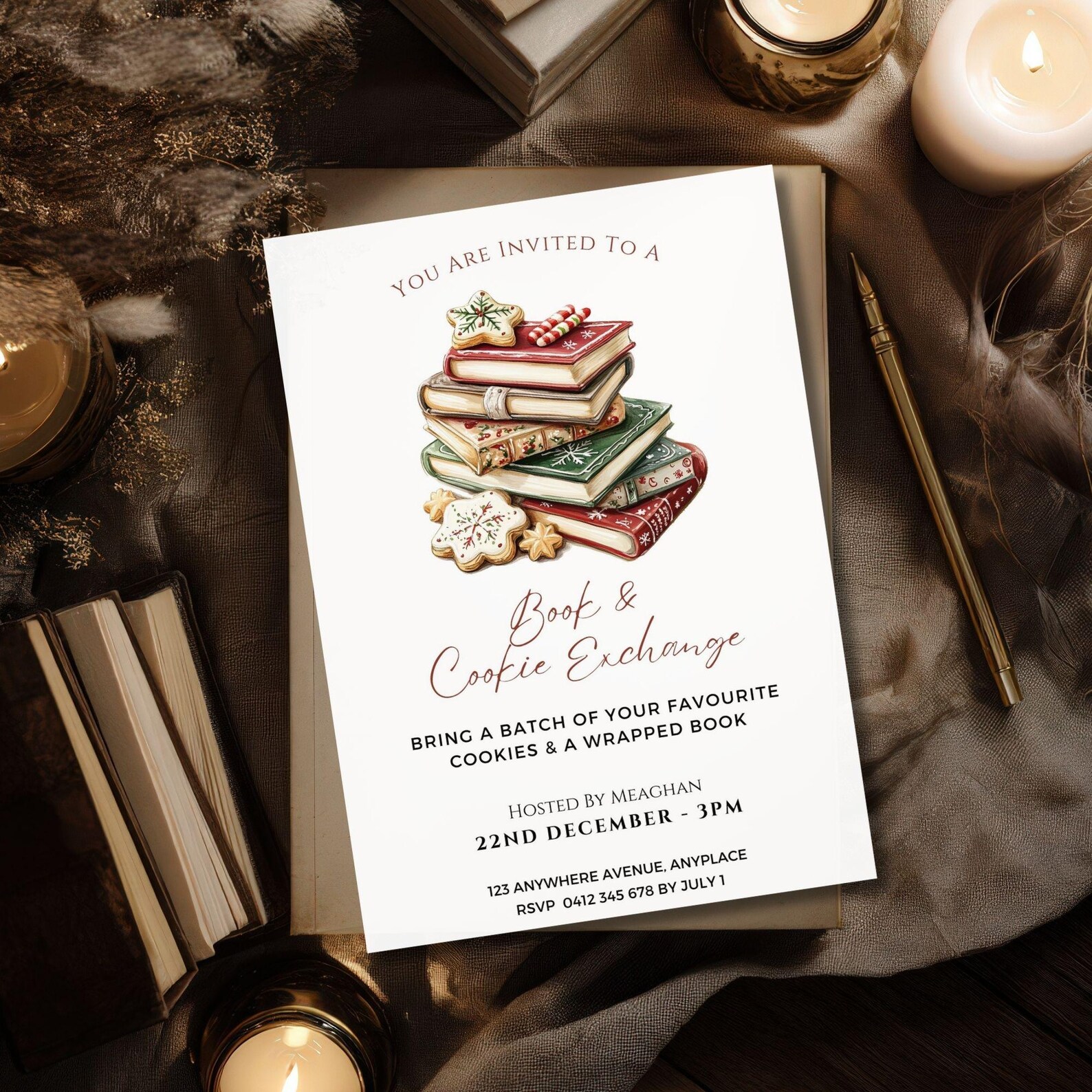 Book Swap Invite Invite, Holiday Cookie Exchange, Editable Book Club ...
