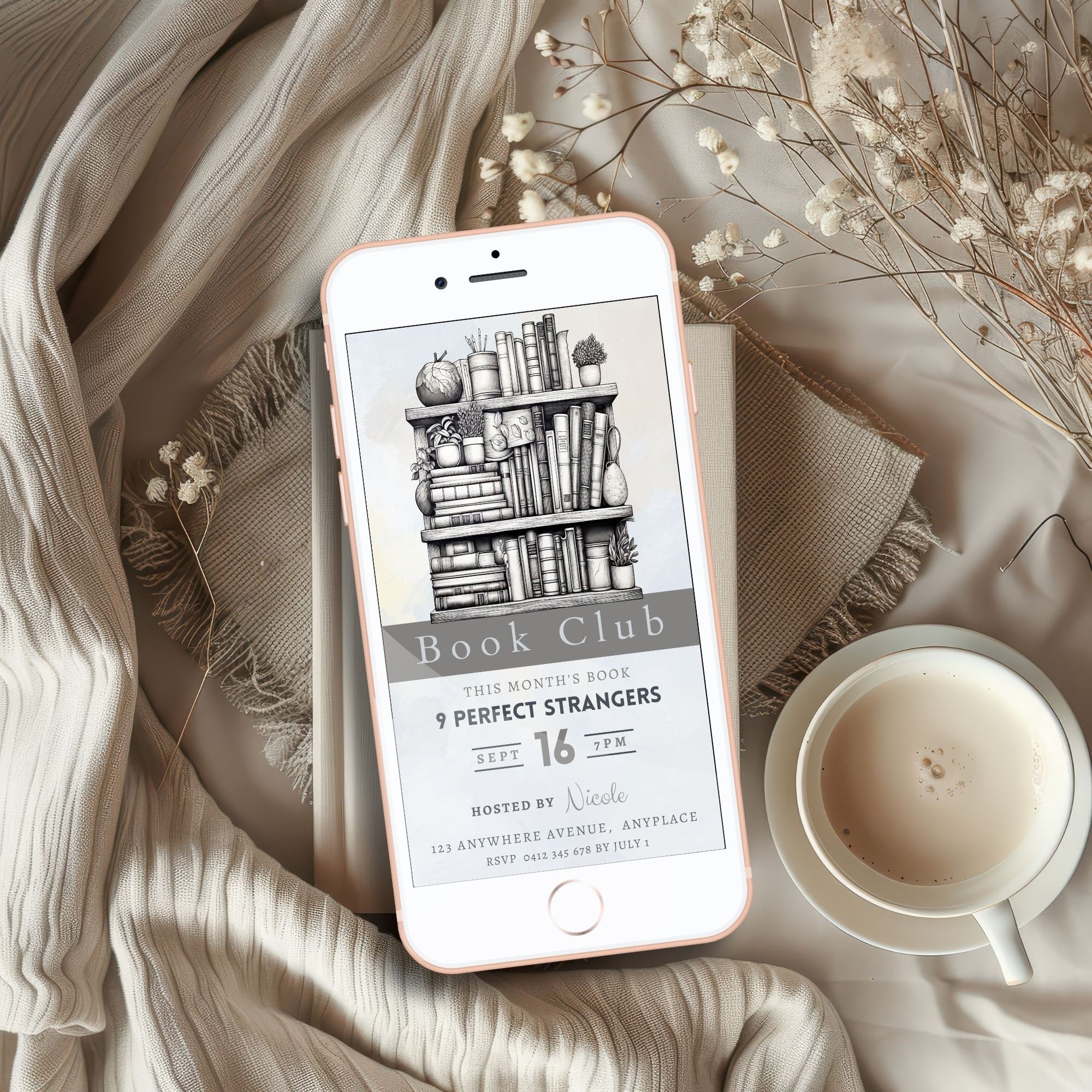 Book Club Digital Invitation Template, CANVA, Editable Invite for Text ...