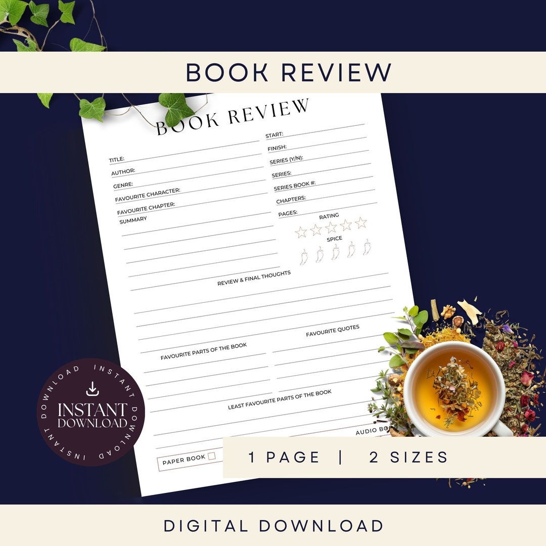 Book Review Sheet, Readers Log Journal, Book Printable PDF, Reading ...