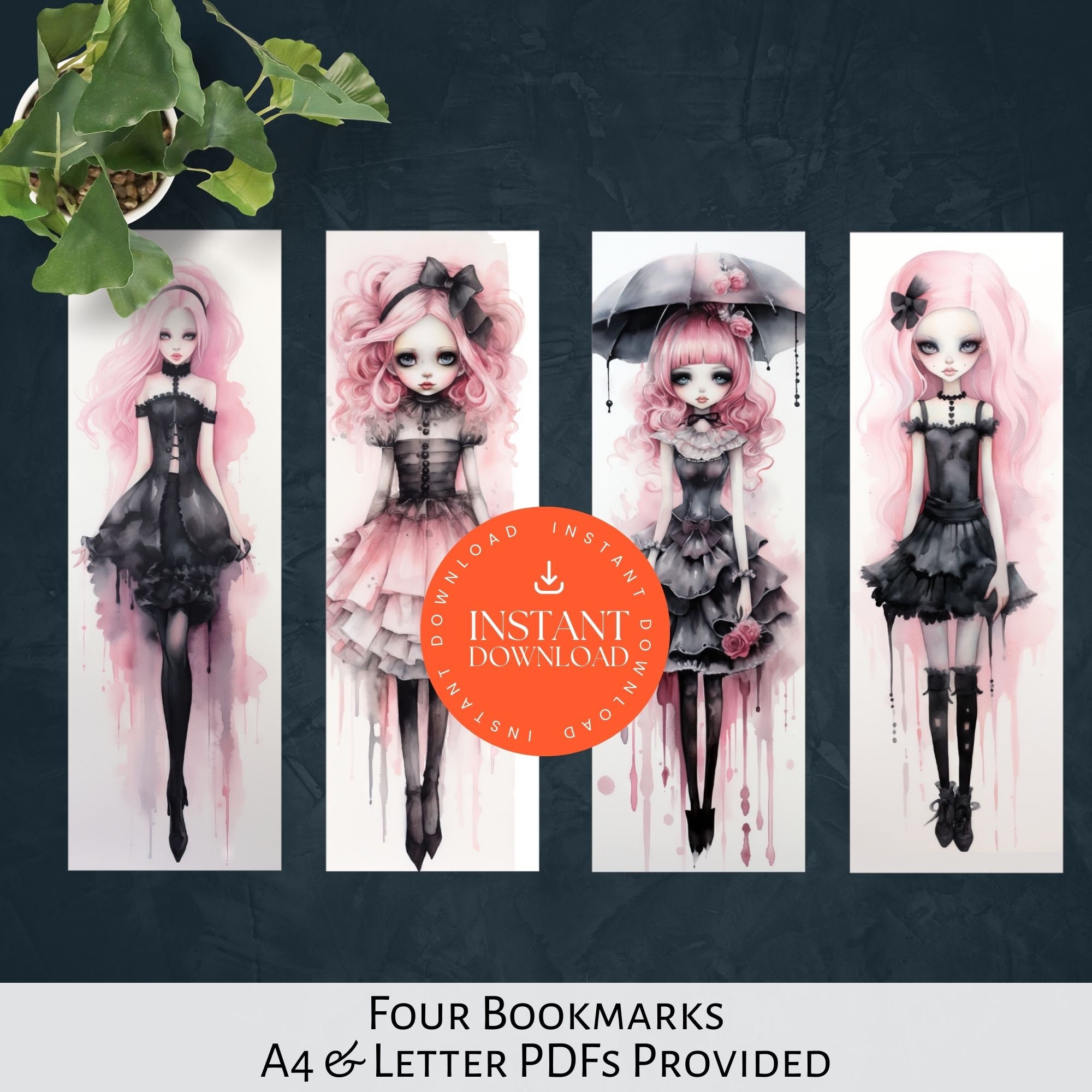 Hot Pink Gothic Girls Bookmark INSTANT DOWNLOAD Halloween - Etsy