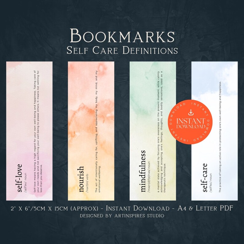 Self Care Printable Bookmarks, INSTANT DOWNLOAD, Printable Book Gift ...