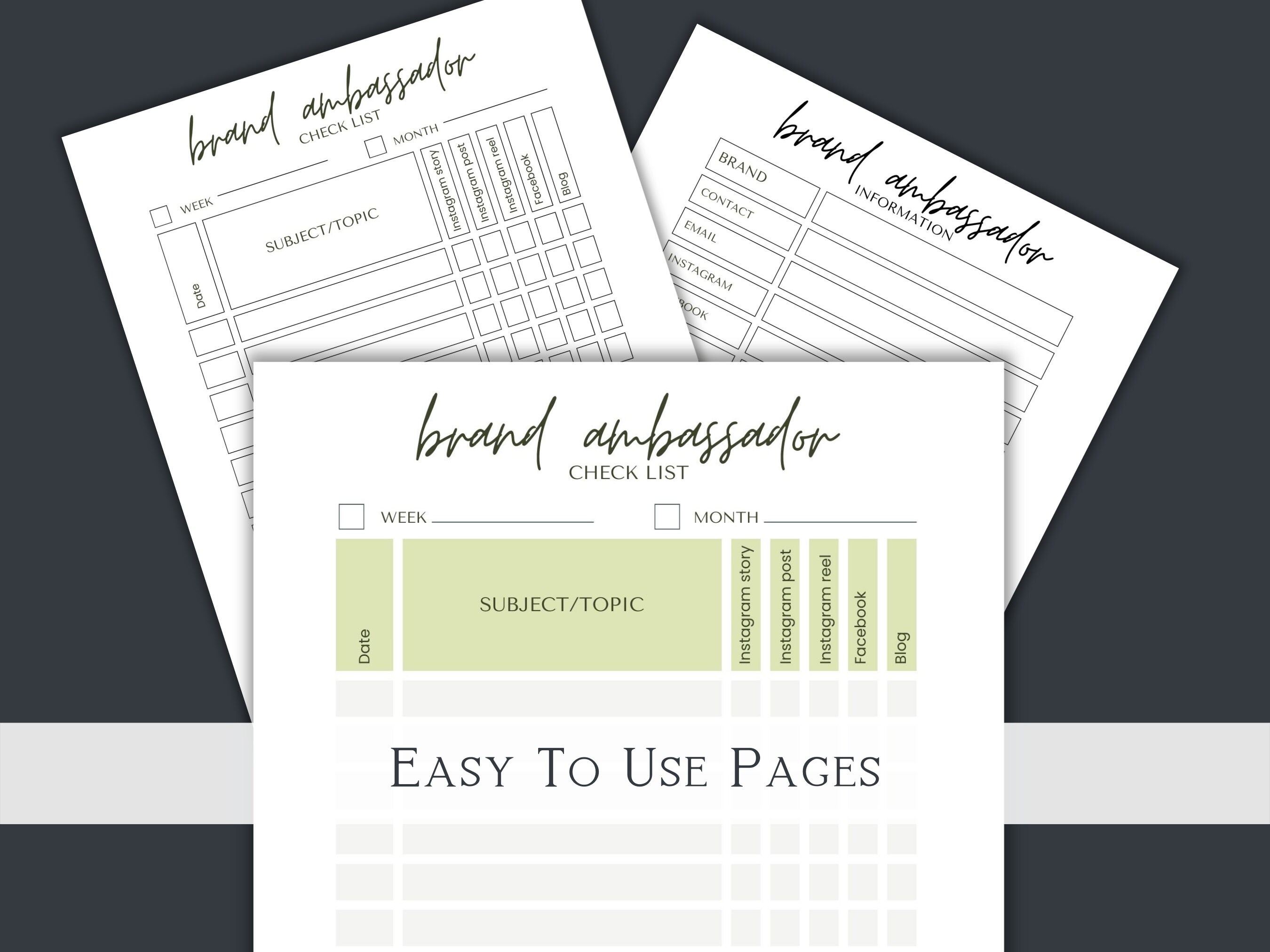 Brand Ambassador Kit, Brand Ambassador Planner, Brand Planner, Brank ...