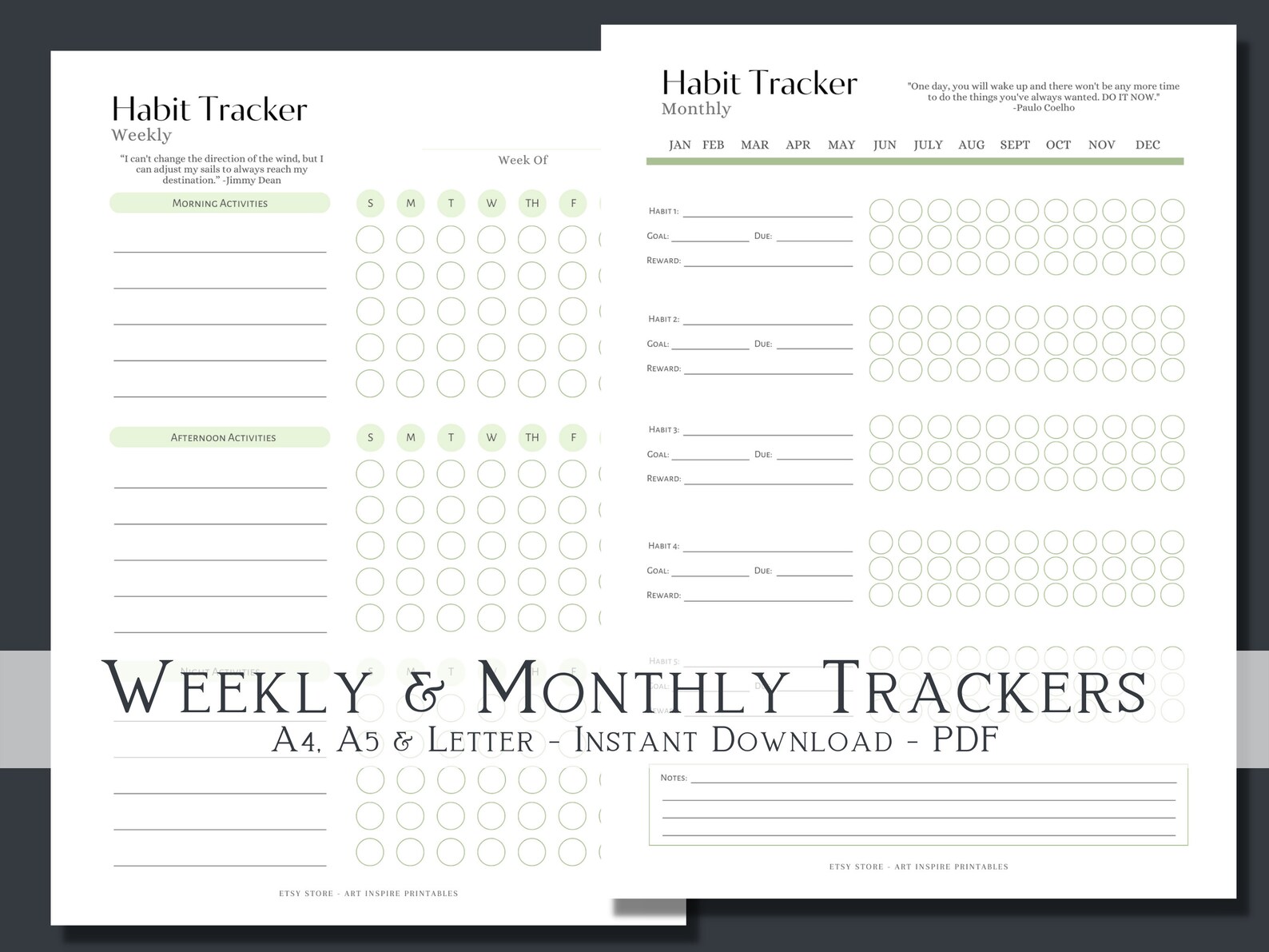 Habit Tracker Printable, Goal Planner, Weekly Habit Printable, Monthly ...