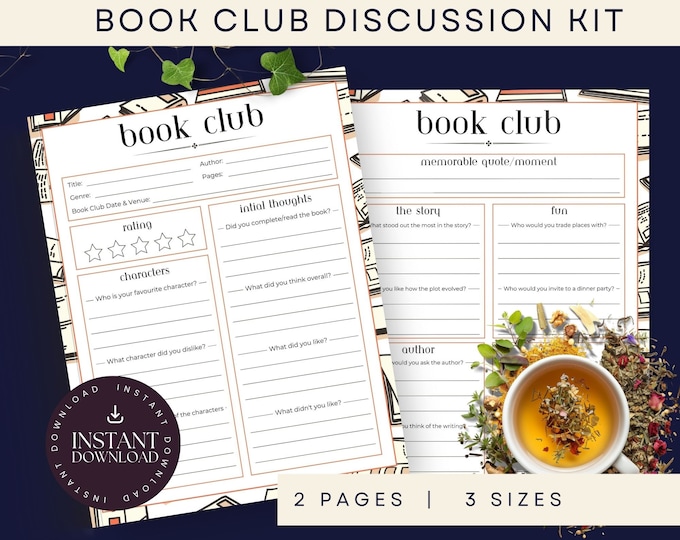 Book Club Kit, A4,A5 Printable PDF, Discussion Guide, Meeting Tracker ...
