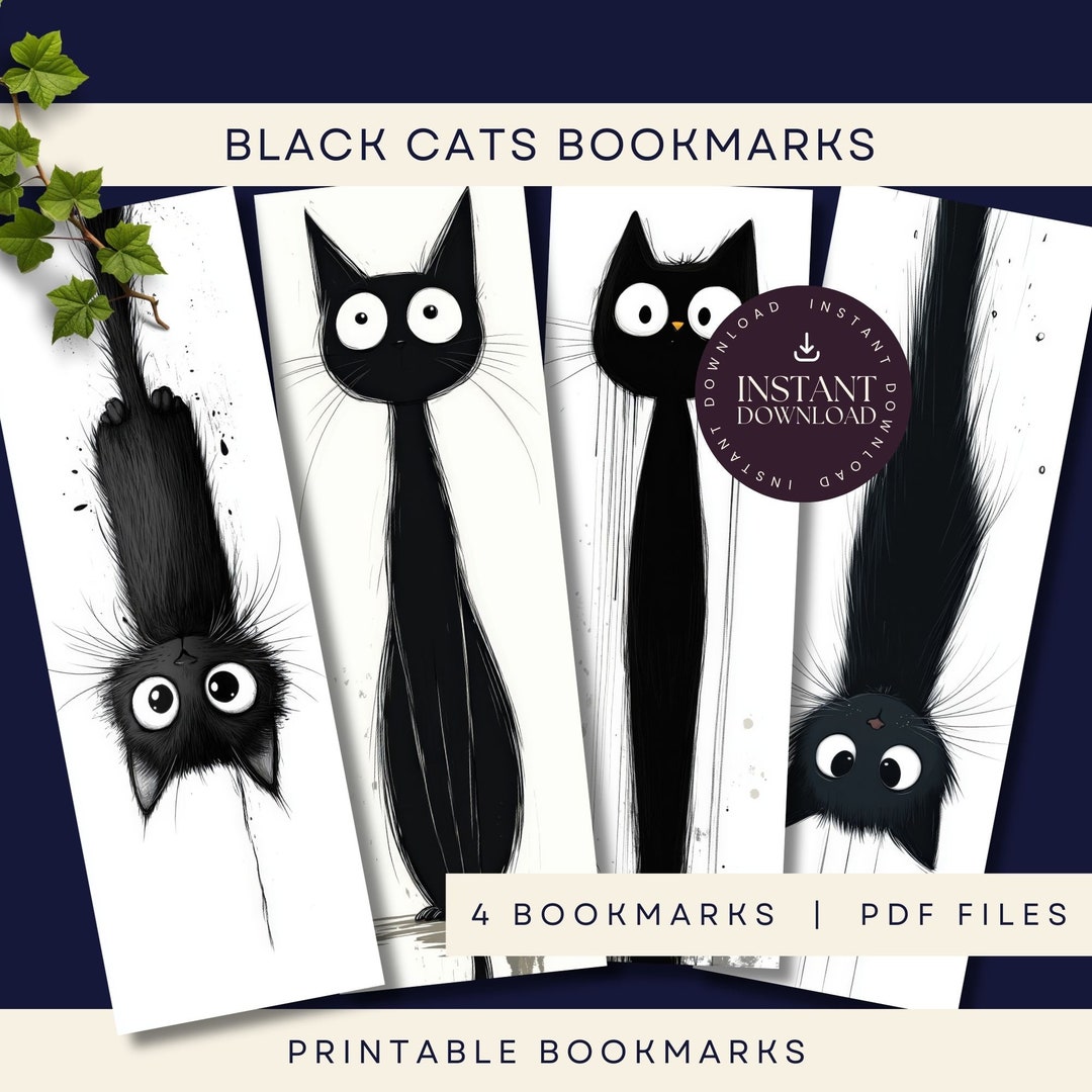 Black Cat Bookmarks, INSTANT DOWNLOAD, Book Lovers Gift, Reading ...