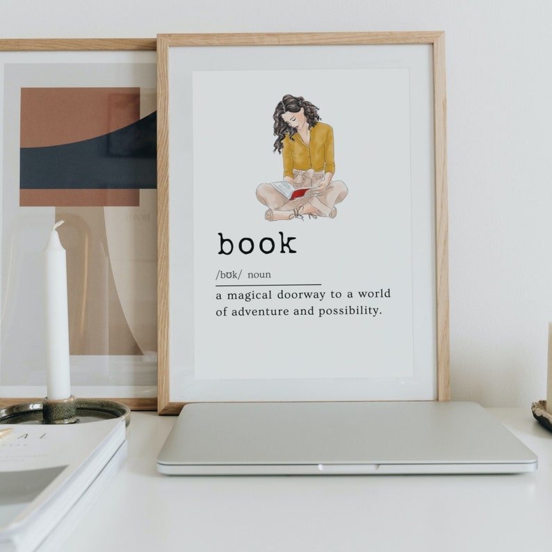 Book Definition Print, Library Poster Printable, Book Club Art, Book ...