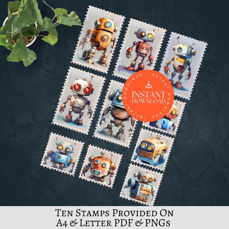Robot Journal Stamps INSTANT DOWNLOAD Junk Journal - Etsy