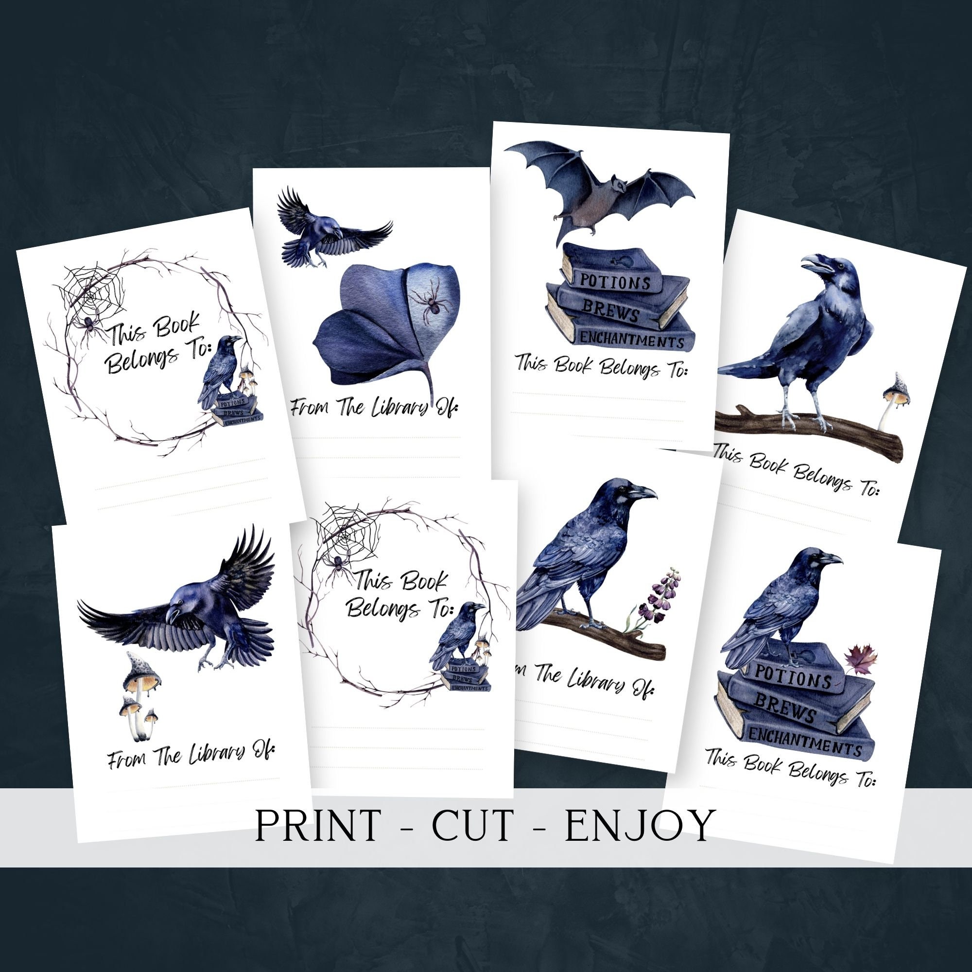 Raven Bookplates, INSTANT DOWNLOAD, Printable Bookplates, Bookplate ...