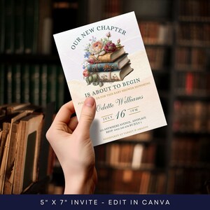 New Chapter Begins Baby Shower Invite, Editible CANVA TEMPLATE, Book ...