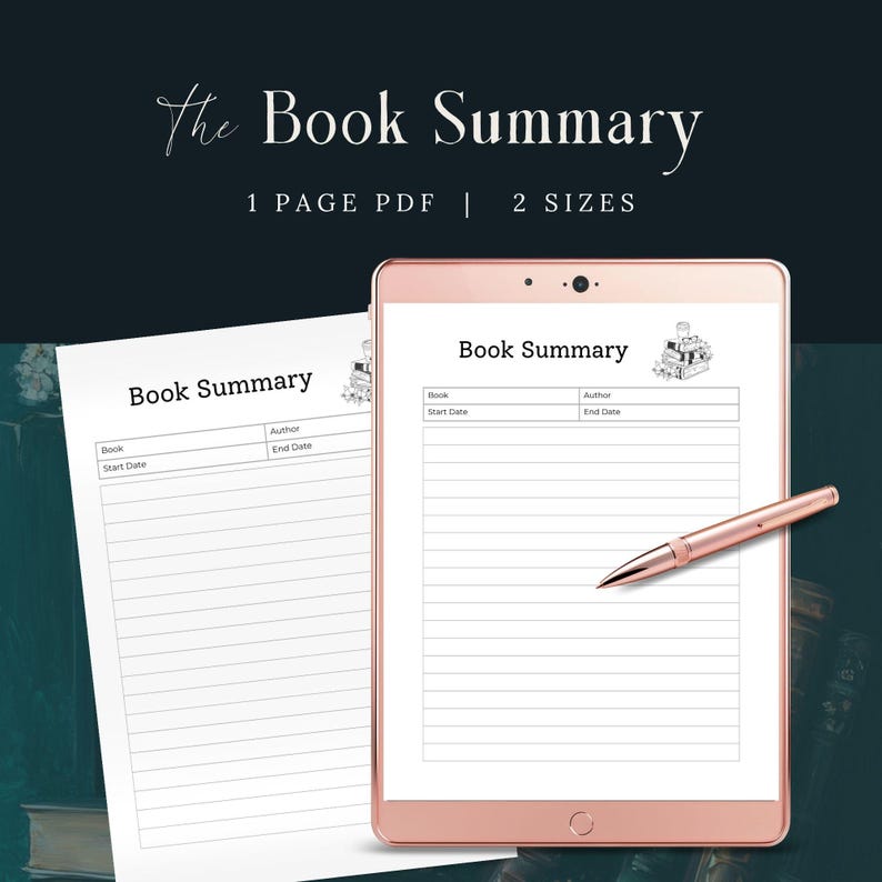 Book Summary Printable, INSTANT DOWNLOAD, Book Club Kit Journal ...
