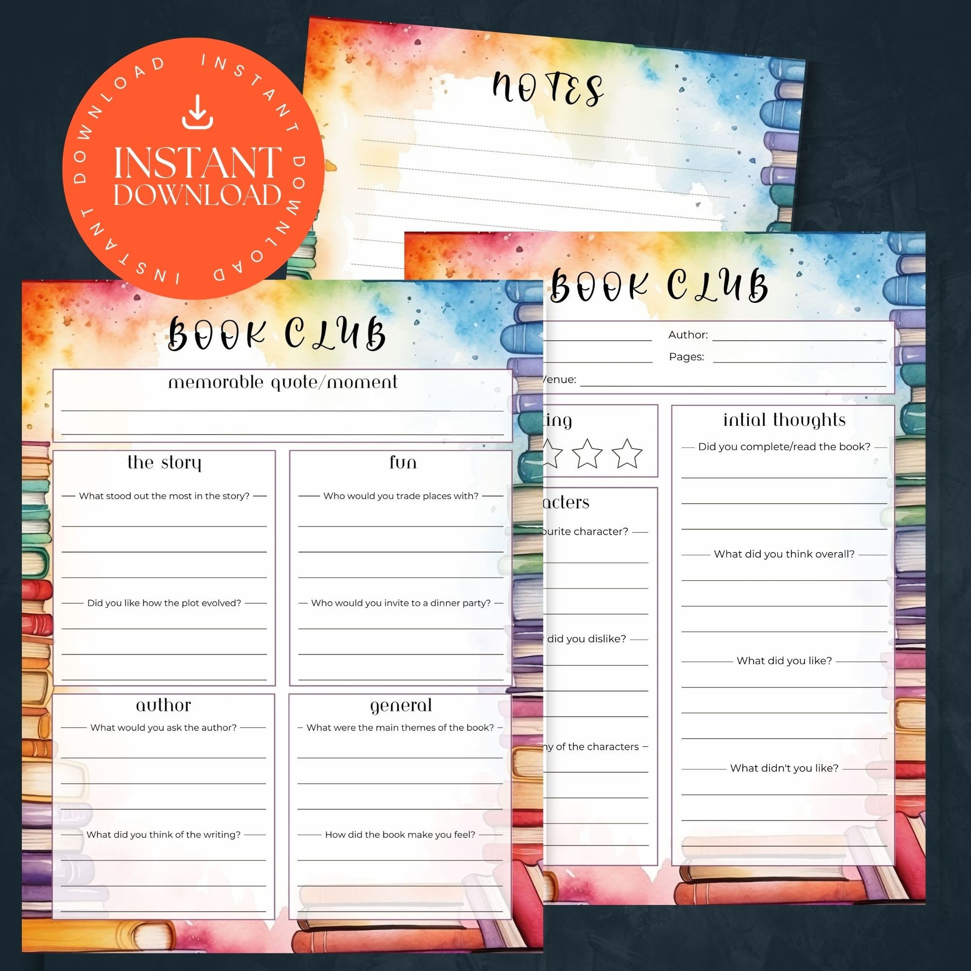 Bright Book Club Printable Book Club Discussions DOWNLOAD - Etsy