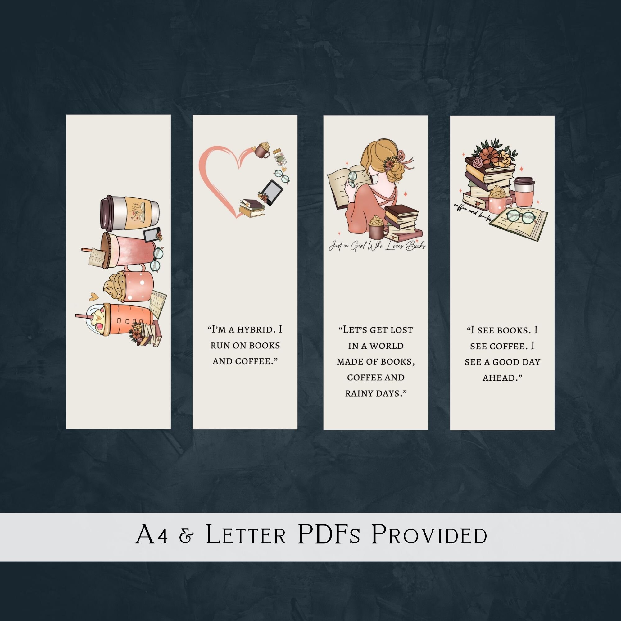 Coffee & Books Bookmarks, INSTANT DOWNLOAD, Printable Bookmarks, Book ...